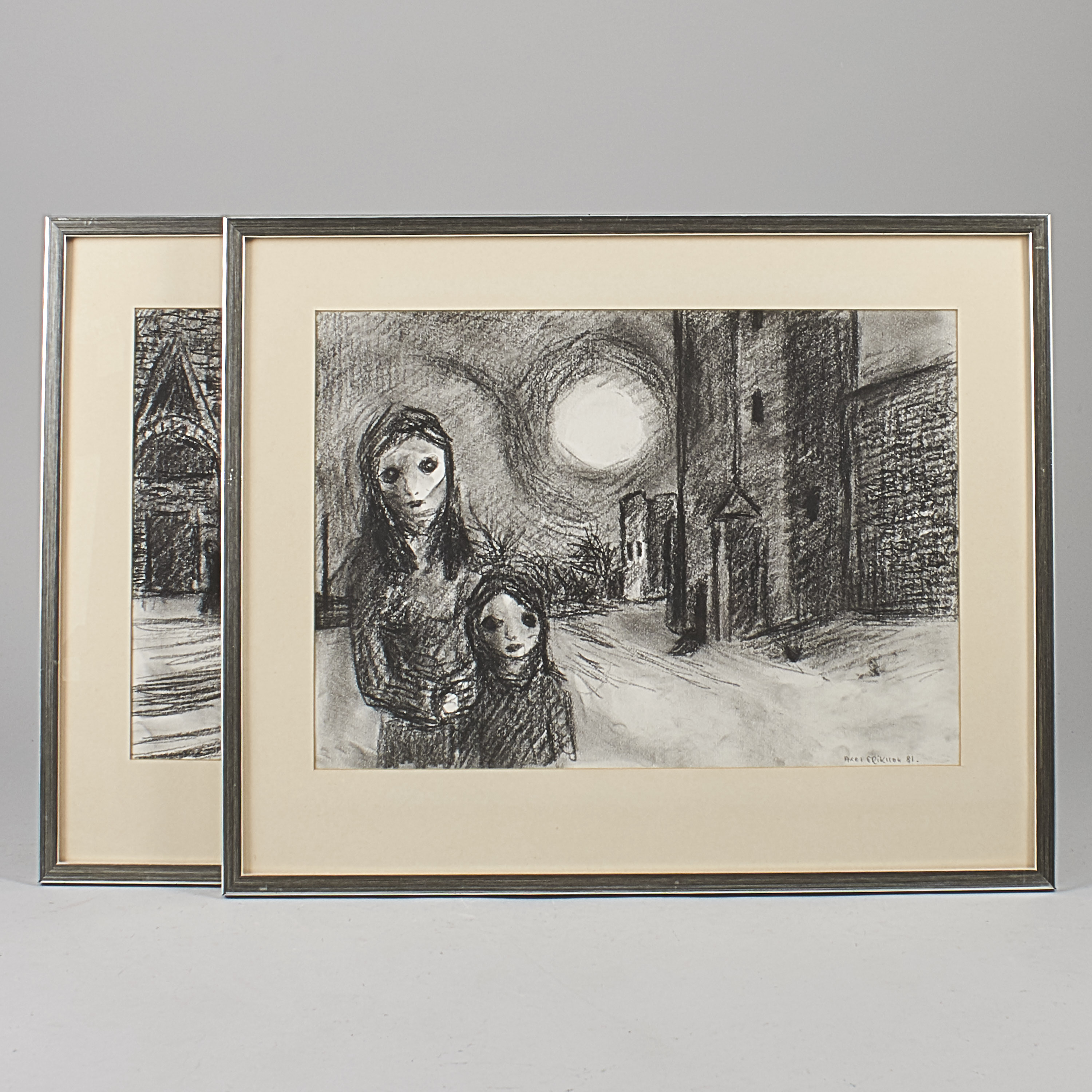 Kolteckningar, 2 st, Axel Eriksson, ca 28x40. Metropol - Auktioner i Stockholm och på nätauktion ...